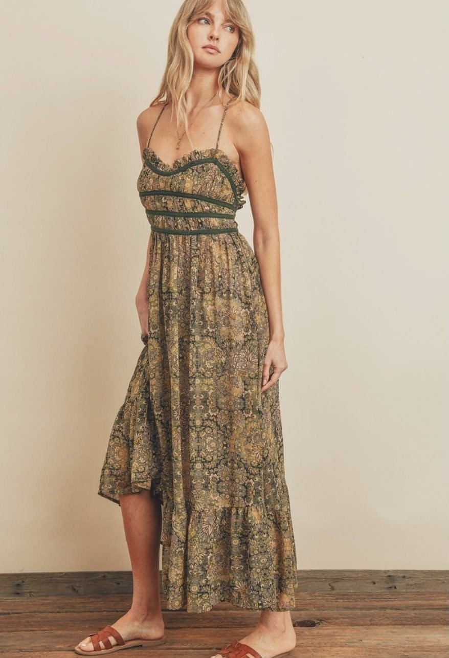 Drew Lace Trim Midi Dress – Flora Boutique